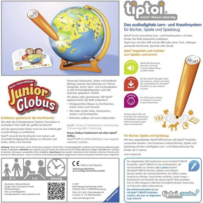 Jeu de plateau - RAVENSBURGER - Tiptoi Globe interactif 17 - interactif - éducatif - ludique ...