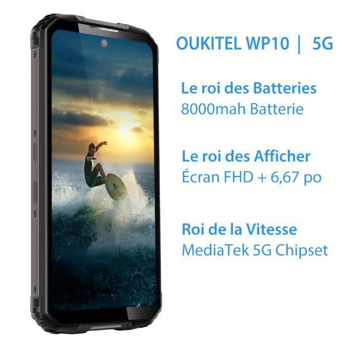 OUKITEL WP10 5G Robuste Smartphone 8Go + 128Go 6.67" FHD+ 8000mAh IP68 ...