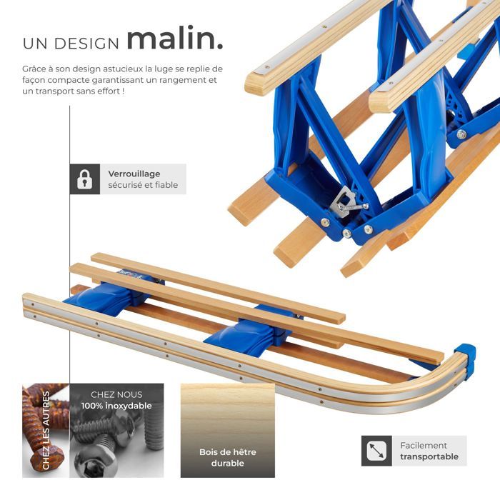 Traineau - TECTAKE - Luge pliable JEFFREY en bois de hêtre et plastique ...