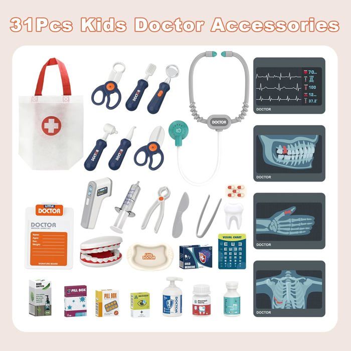 Kit Docteur RedCrab 30 Pièces Stéthoscope Thermomètre Seringue Chariot ...