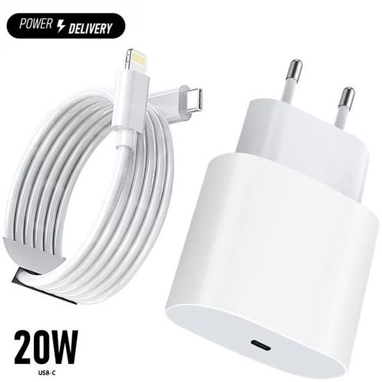 Chargeur Rapide - Apple - iPhone 13 - 20W - USB C - Câble 2m Lightning ...