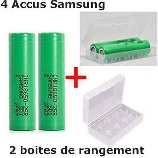 Pack 4 Accu Samsung INR18650-25R 2500mAh + 2 Boite Pour Accus Samsung ...