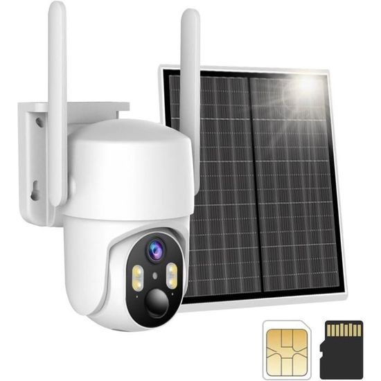 4G Lte Caméra Surveillance Solaire Avec Carte Sim, Camera Exterieur Sans Fil Batterie 2K Hd ...