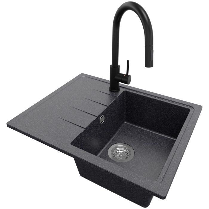 Evier Cuisine en Granit 62x50cm, Lavabo 1 bac + Kit de Vidage + Robinet ...