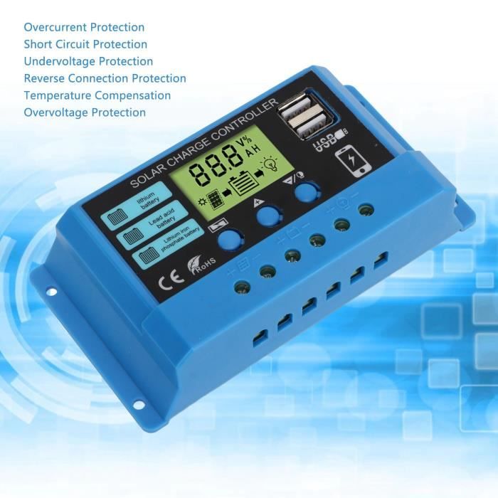 VQU Régulateur de charge solaire de panneau solaire de batterie de 12V 24V pour la maison RV 30A ...