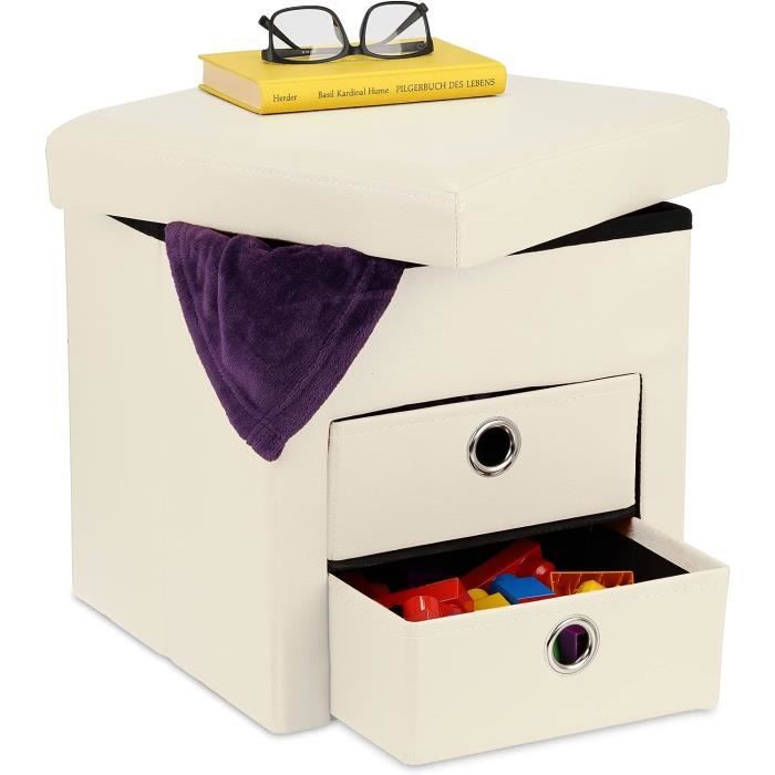 Tabouret Rangement, 2 Tiroirs, Poignées, Moderne, Pliable, Matelassé ...