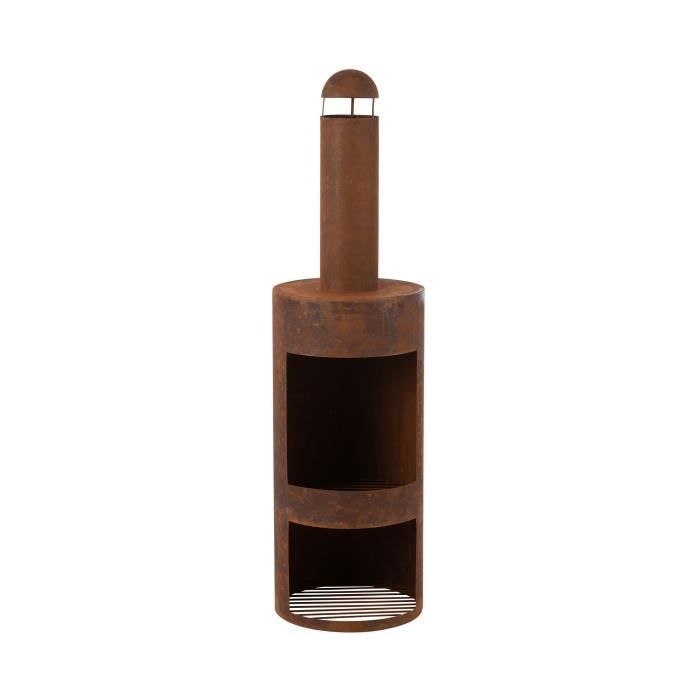 Barbecue cheminée en fer marron vieilli - J-LINE - 40x40x146 cm ...