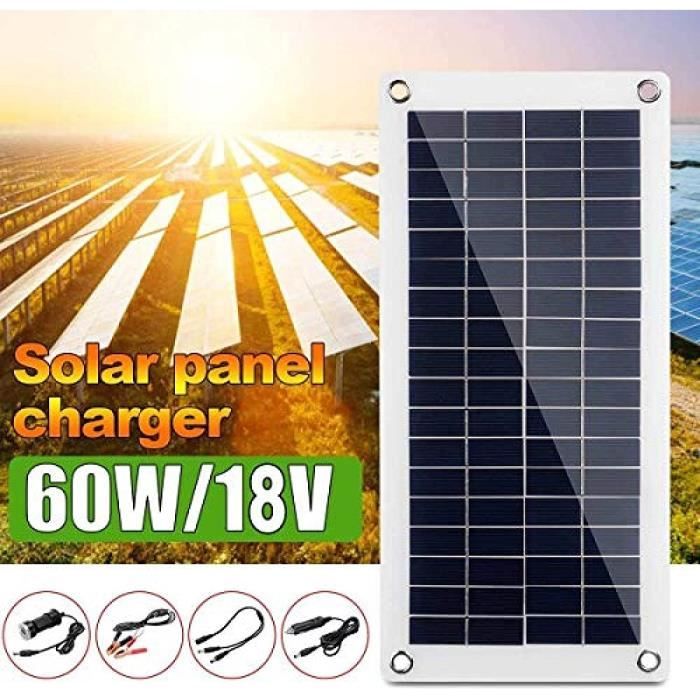 60W 18V Panneau Solaire Double Sortie USB Cellule Solaire Poly Panneau Solaire pour RV Voiture ...