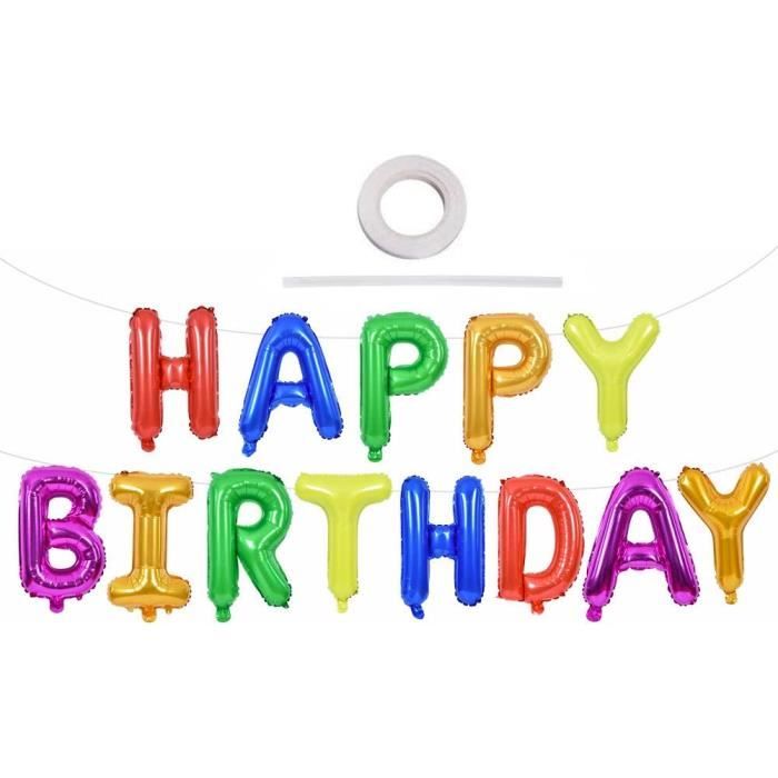 Lettres Multicolore Happy Birthday Bannière Ballons En Aluminium Joyeux Anniversaire Banderoles ...