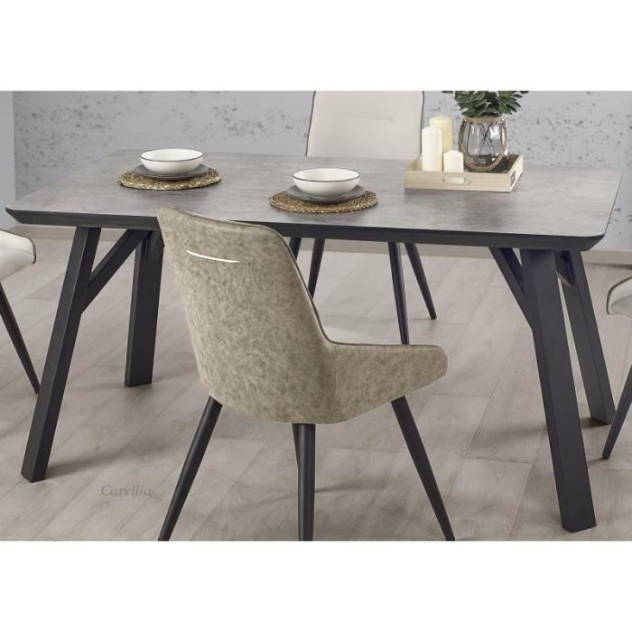 Table à manger - CARELLIA - 160 cm x 90 cm x 76 cm - Béton/Noir ...
