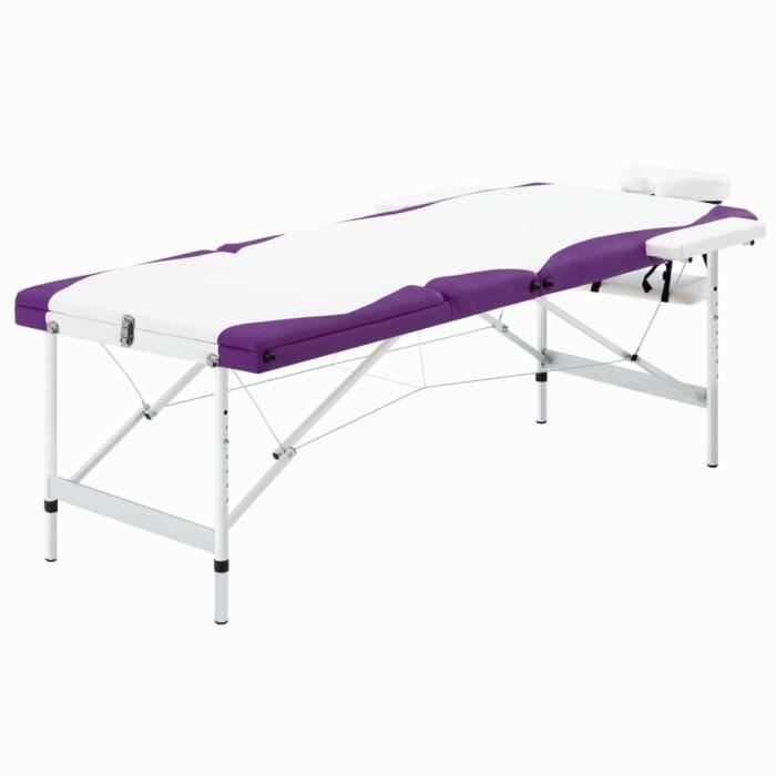Mag Table De Massage Pliable 3 Zones Aluminium Blanc Et Violet
