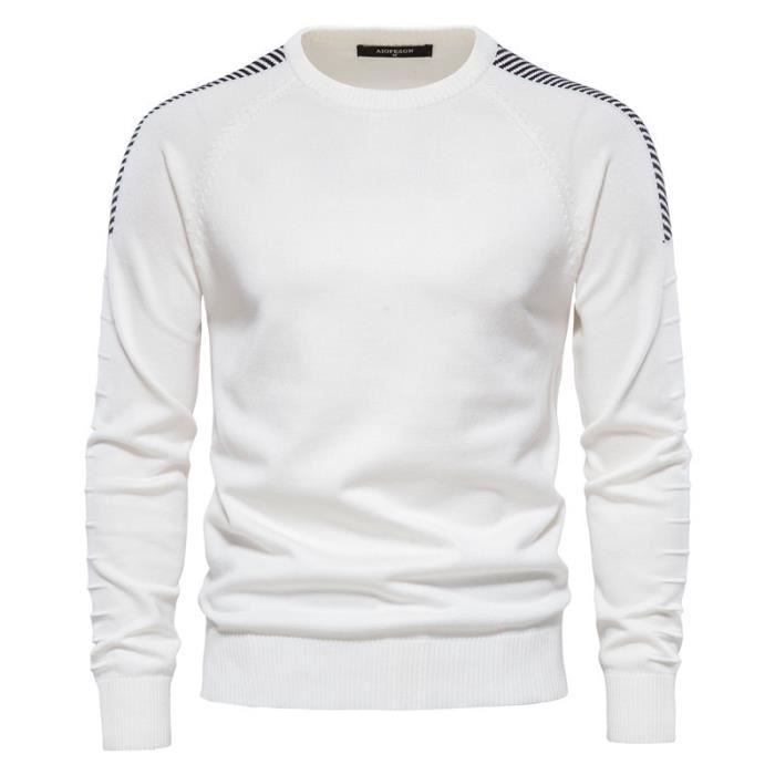 Pull Homme Blanc - KJEHOME - Col ras du cou confortable et respirant ...