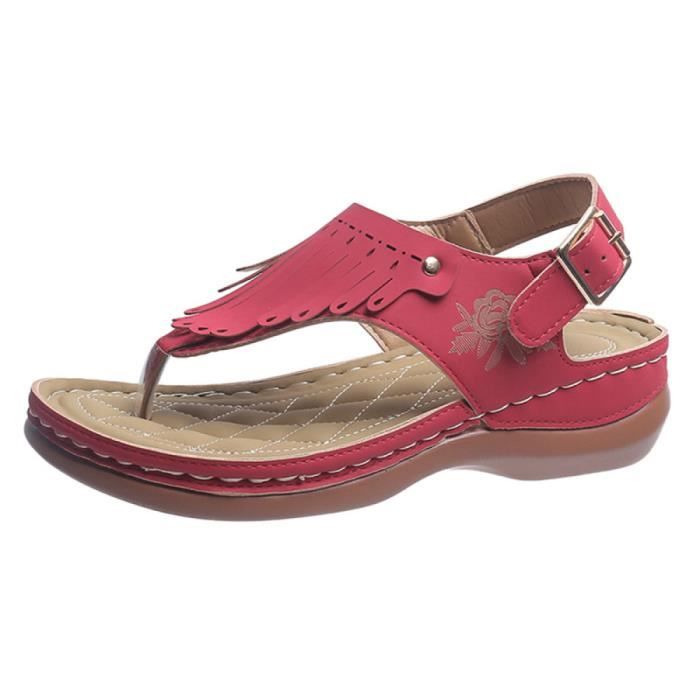 Sandales Compensees Pour Femme - Sandales Plates A Franges Avec ...