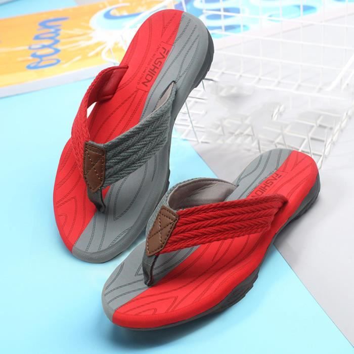 Tongs Homme Talon plat pour plage Doux Antidérapant - Gris rouge ...