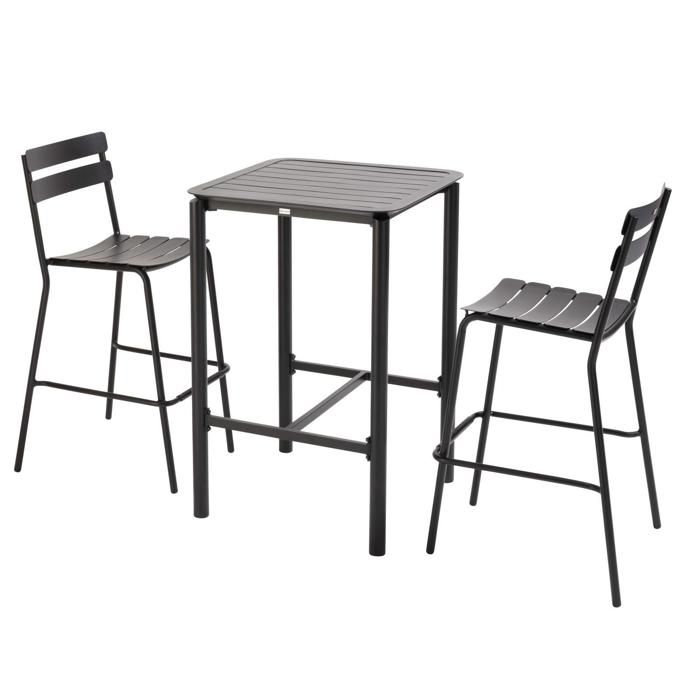 Table haute de terrasse avec 2 chaises en aluminium noir - Cdiscount Jardin