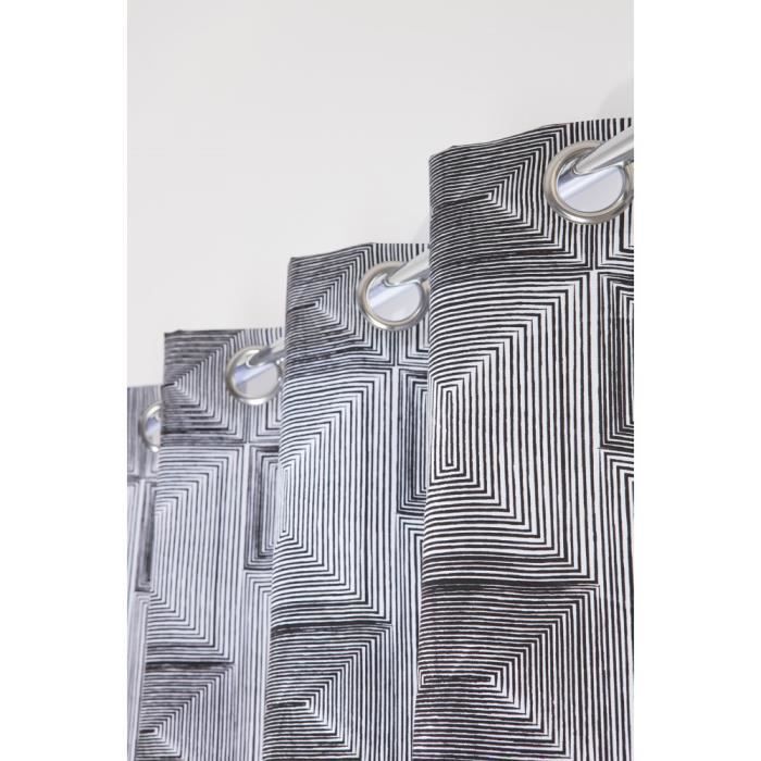 Rideau 140 x 240 cm à Oeillets Motif Géométrique Blanc et Noir ...