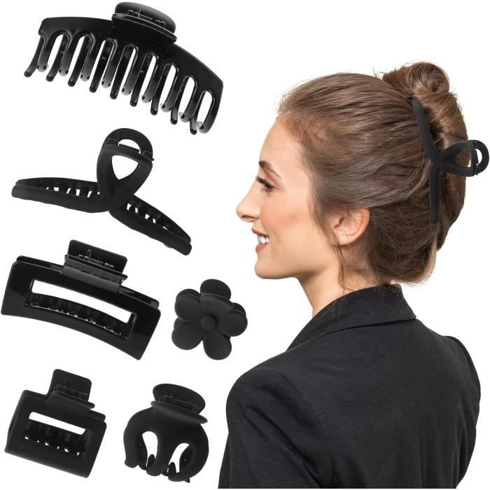 6 Pièces Pince a Cheveux Femme Noires Grosse Pince Cheveux Taille pour ...