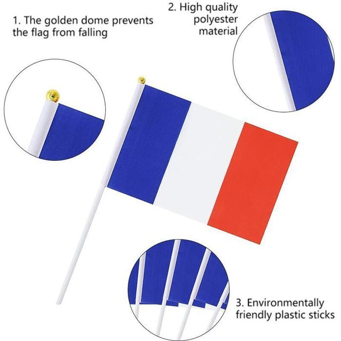 GABRIELLE Lot De 100 Petits Drapeaux Français Avec Baguette En ...