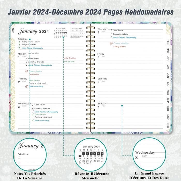 Gho Agenda Semainier 2024 Spirale - Agenda Scolaire A5 (Janvier à ...