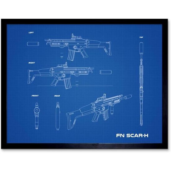 Fn Scar-H Machine Gun Assault Rifle Blueprint Plan Art Print Framed ...