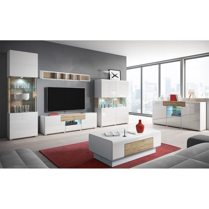 Ensemble complet de 6 meubles de salon collection OHIO. Coloris blanc ...