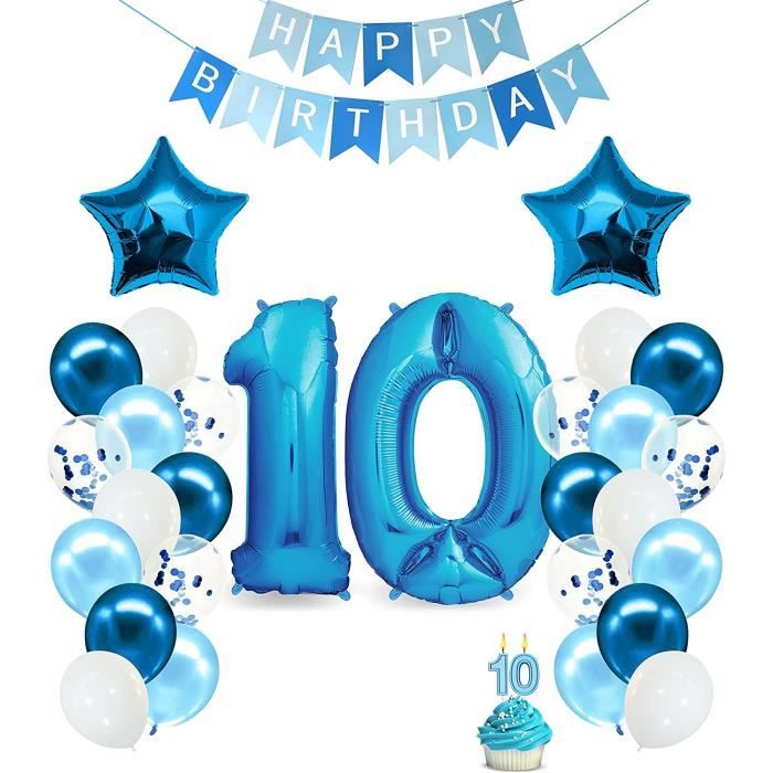 Decoration Anniversaire Garcon 10 ans Bleu - Kit Anniversaire Garcon ...