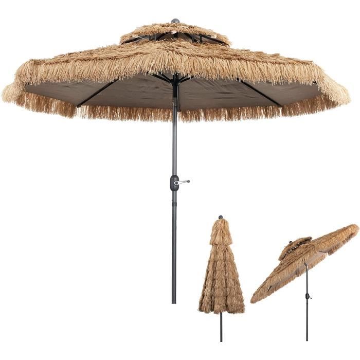 Parasol en Paille PE 270-285 CM avec Toit Inclinable, Parasol Chaume de ...