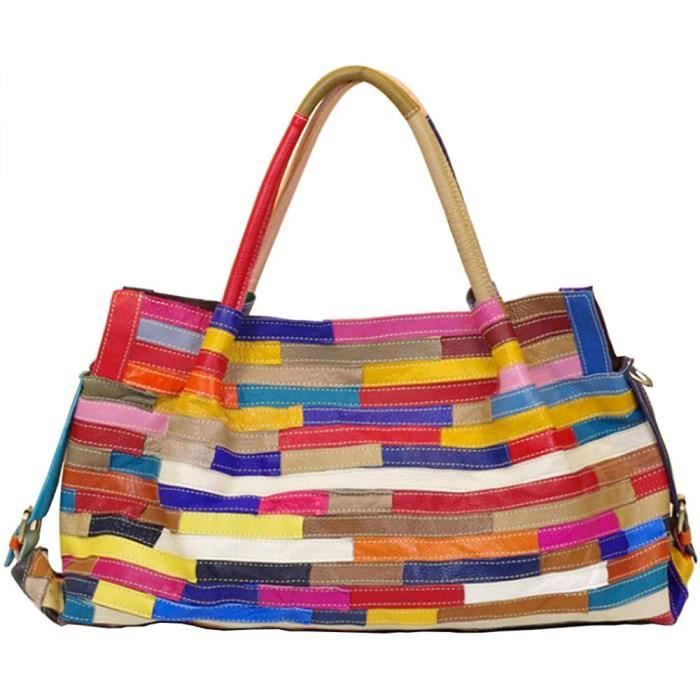 Segater® Sac a main multicolore en cuir veritable pour femme - Sac a ...