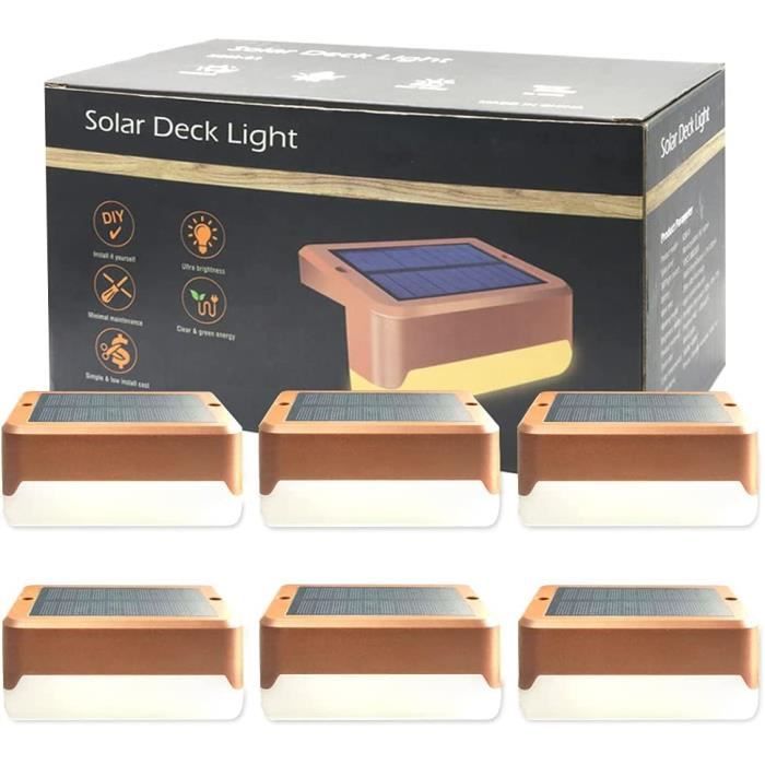Arote Lot De 6 Lampes Solaires D'Escalier Ip65 3000 K (Blanc Chaud) Pour Extérieur, Escaliers ...