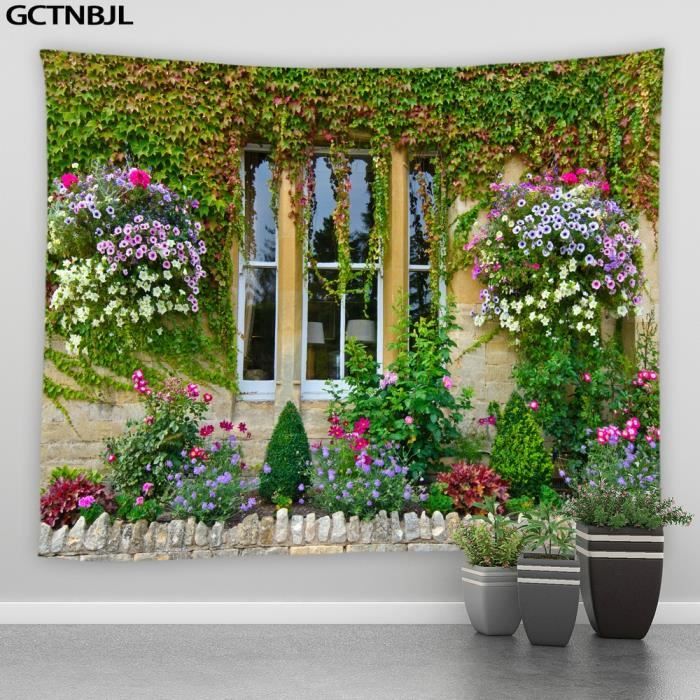 Papier peint Deco,Tapisserie de paysage, plantes de rue, fleurs, décor ...
