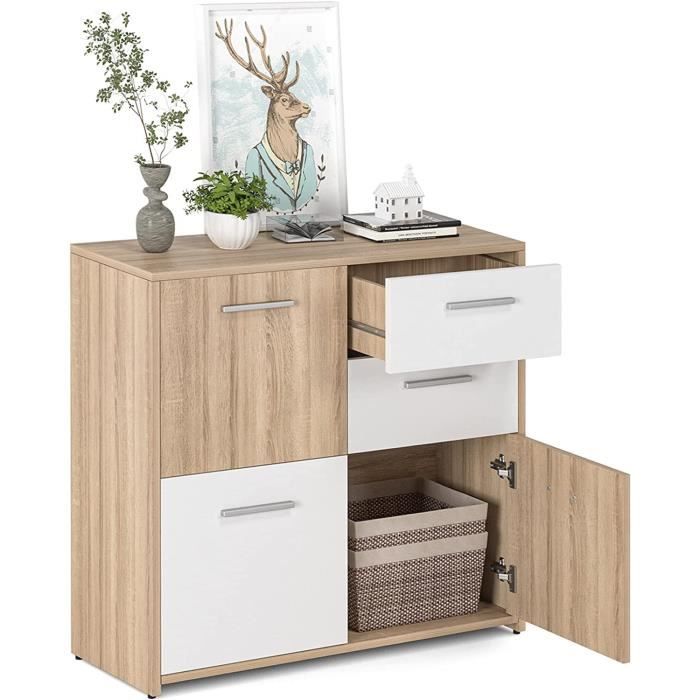 GOPLUS Meuble de Rangement avec 2 Tiroirs et 3 Etagères Ajustable ...