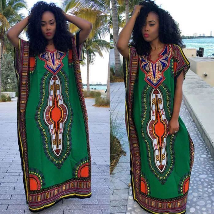 Mode féminine Robe imprimée africaine Robe caftan imprimée droite ...