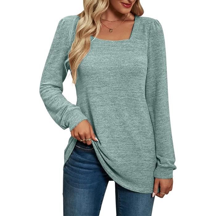 Pull Col Carré Décontracté Sweater Tricoté à Manches Longues Chandail ...