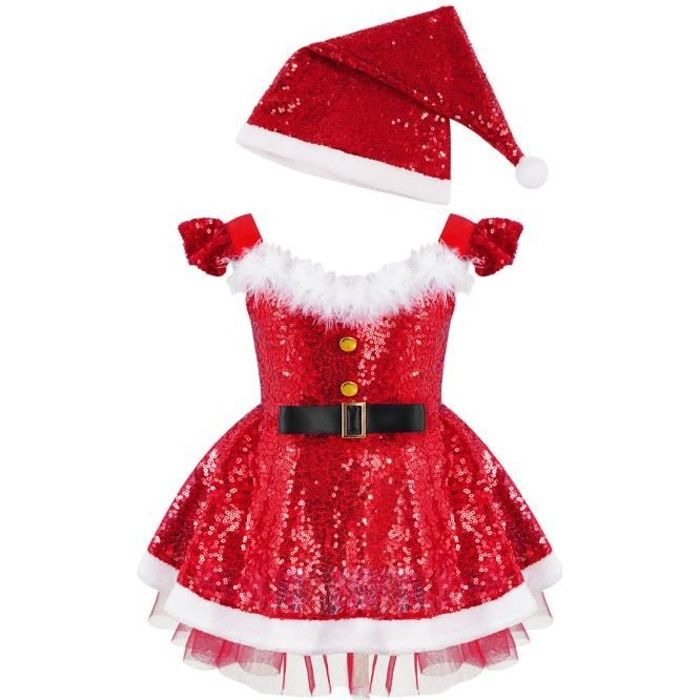 Iixpin Fille Robe Mère Noël Paillette Déguisement Noël Tutu Robe Avec