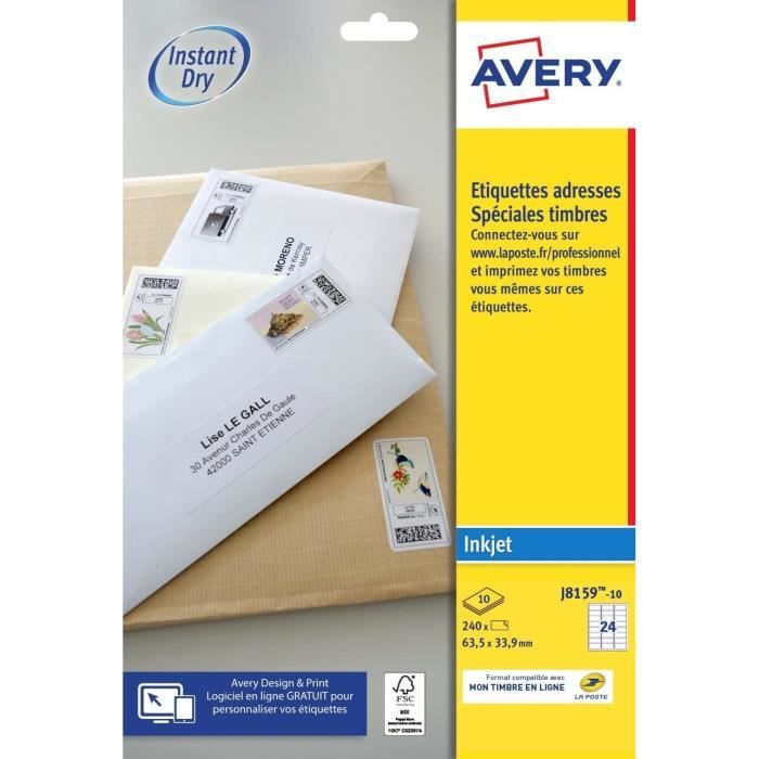 AVERY Pochette De 240 tiquettes Autocollantes Montimbrenligne AVERY Pochette De 240 tiquettes Autocollantes Montimbrenligne