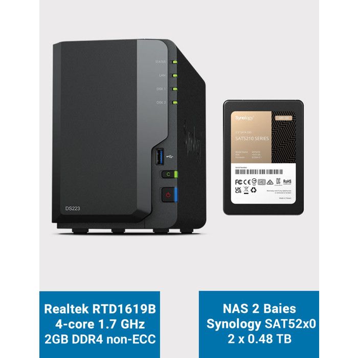 Synology DS223 Serveur NAS SSD SAT5200 960Go (2x480Go) - Cdiscount Informatique