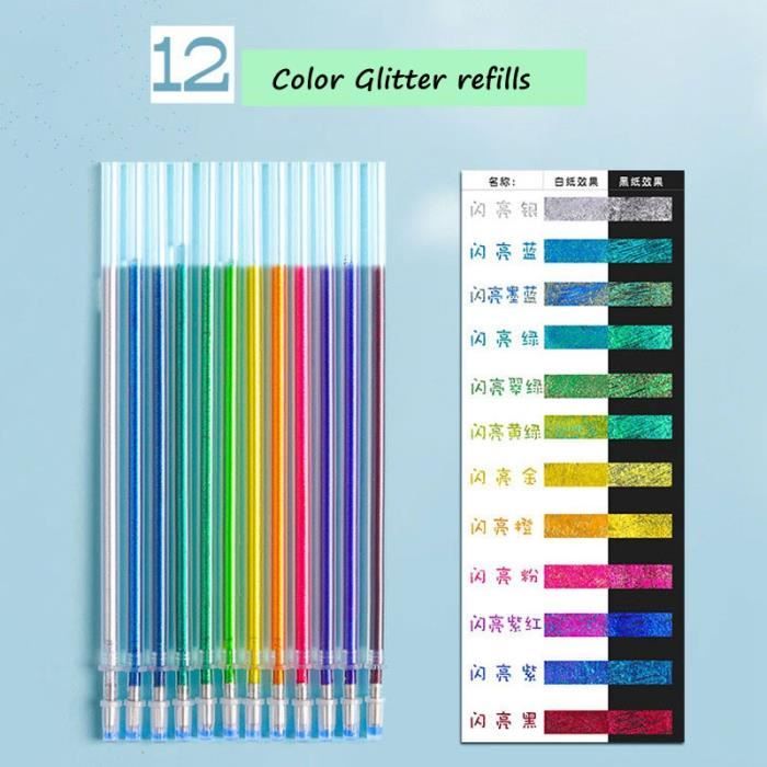 STYLO - PARURE DE STYLO,12 Color Refill--Stylo à paillettes de 8-12-18 ...