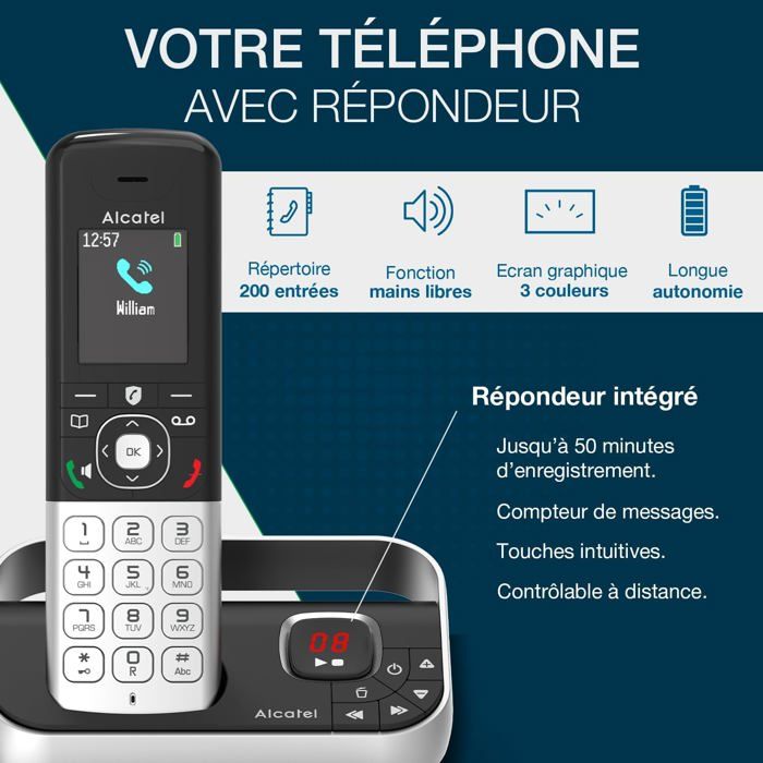 Téléphone Fixe ALCATEL FX990 Voice Trio - DECT sans Fil avec Répondeur ...