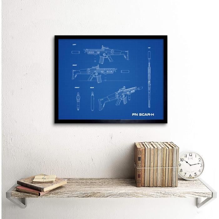 Fn Scar-H Machine Gun Assault Rifle Blueprint Plan Art Print Framed ...