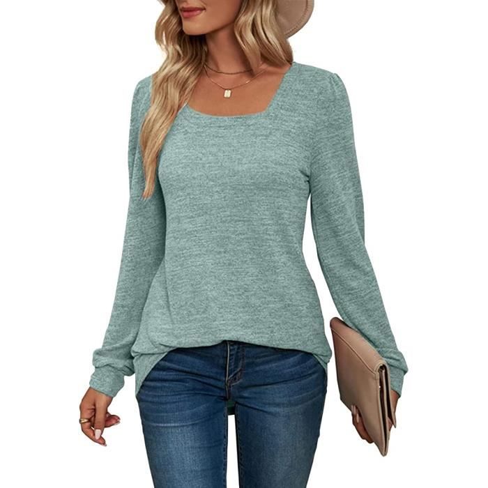 Pull Col Carré Décontracté Sweater Tricoté à Manches Longues Chandail ...