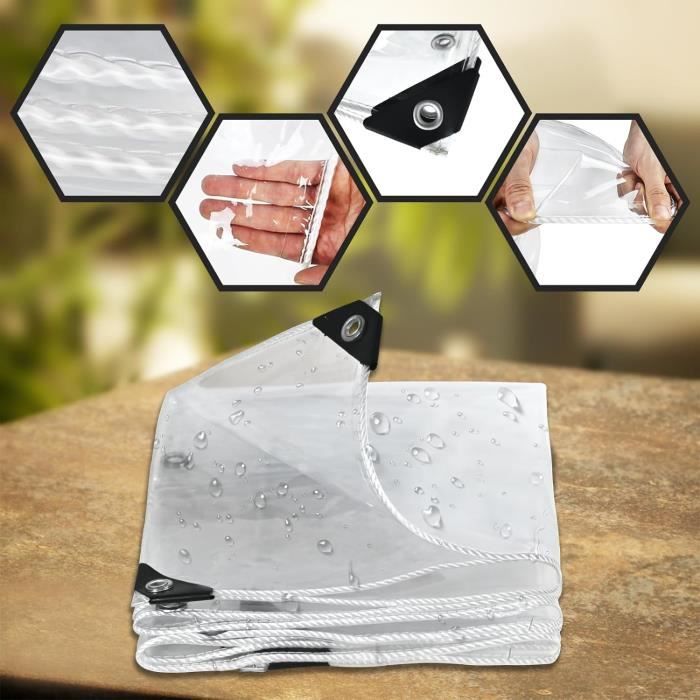 Bâche, Pvc, Imperméable À L'Eau, Transparente, Avec Œillets, 0,35 Mm ...