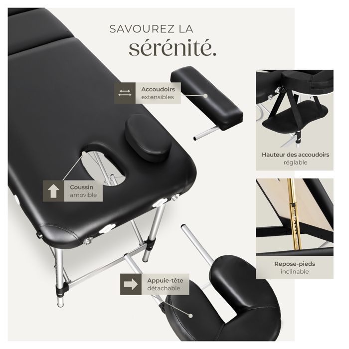 Tectake Table De Massage Portable Pliante à 3 Zones Sac De Transport