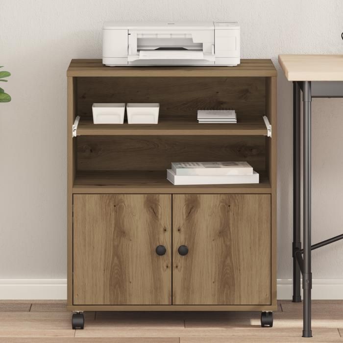 Elégant Meuble bas pour bureau Support d'imprimante sur roulettes Chêne ...