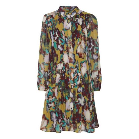 Robe chemise femme Ichi Rilly - green moss multi aop - 38 Green moss multi aop - Cdiscount Prêt ...