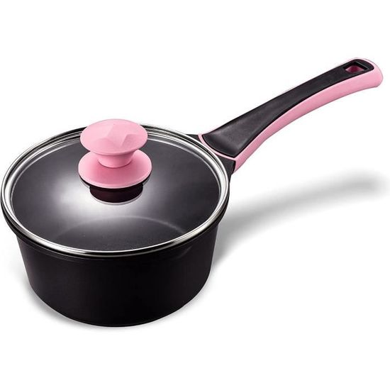 La Moustache - Casserole en fonte d'alm avec couvercle en verre et poignées en silicone 18 cm ...