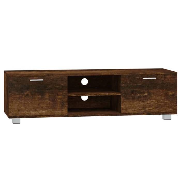 Meuble TV - HELLOSHOP26 - 140 cm - Chêne fumé - Bois d'ingénierie - 4 ...