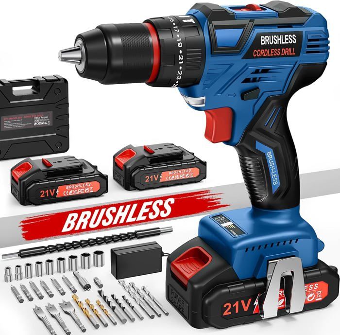 Perceuse Visseuse Sans Fil Brushless, Perceuse Percussion Sans Fil 21V avec 2 Batteries ...