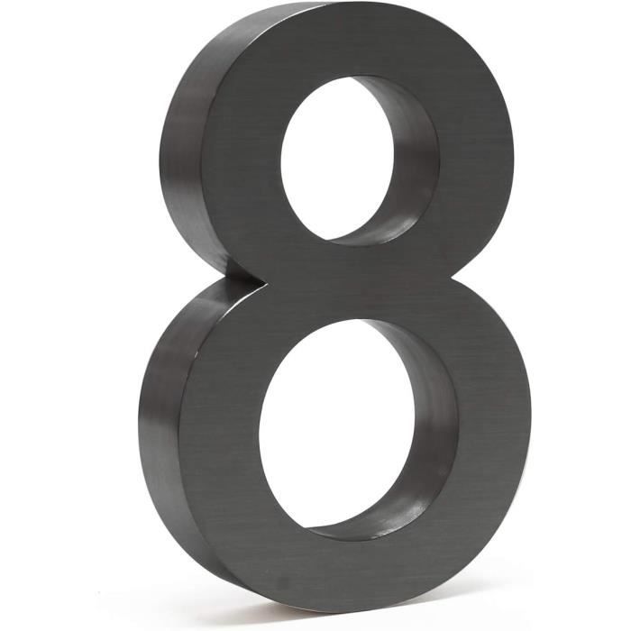 Plaque Numéro Maison "8" Arial Anthracite 3D 20Cm Acier Fin Robuste ...
