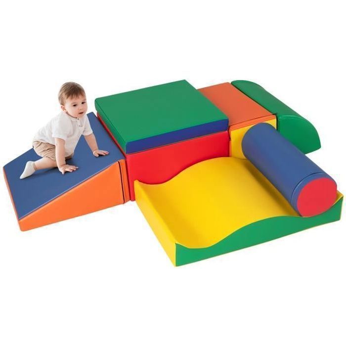 COSTWAY 7 PCS Parcours de Motricité Bébé en Mousse avec Housse en PU ...