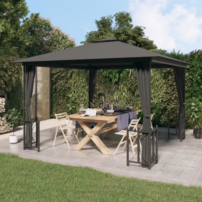YNJ Tonnelle avec parois et toit double 3x3 m Anthracite Garnaco ...